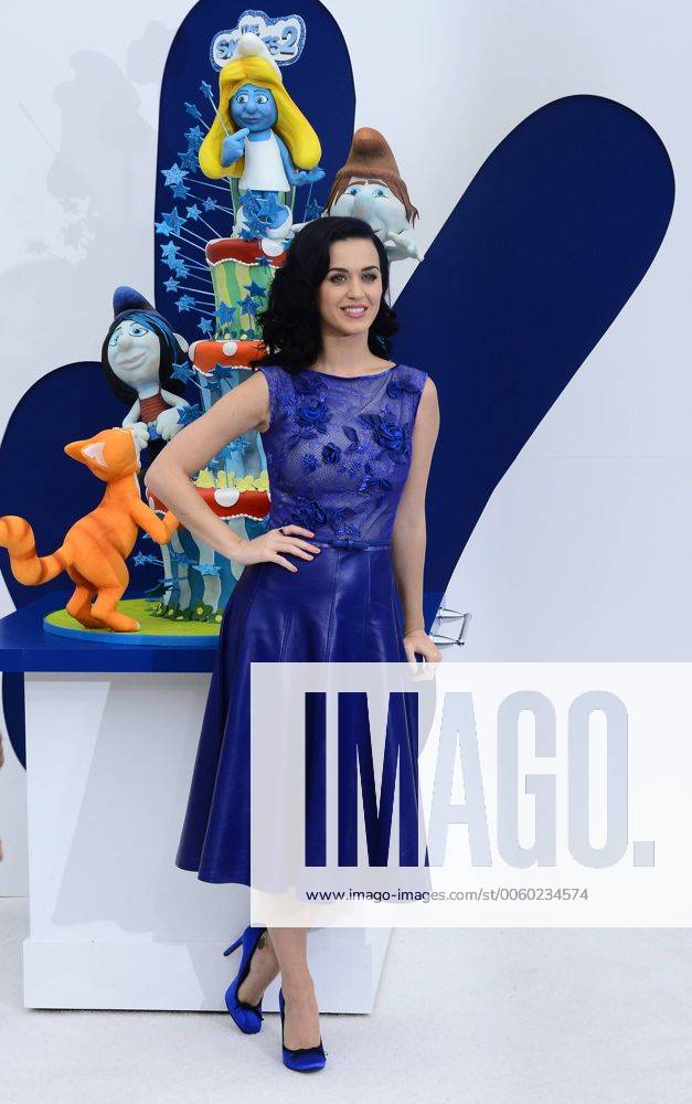 Singer and actress Katy Perry, the voice of Smurfette in the motion ...