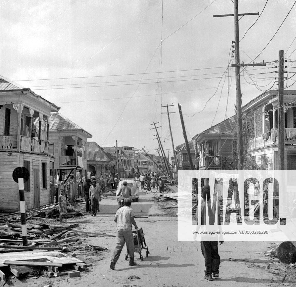 Belize, British Honduras: A street scene in shattered Belize, Capital ...