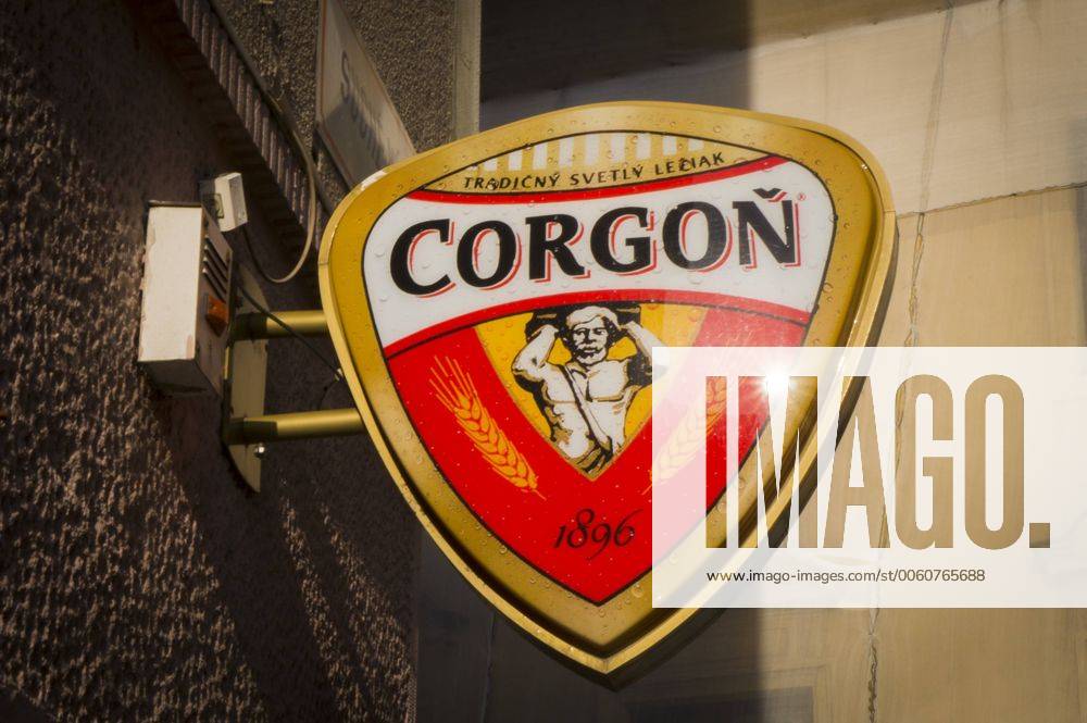 Sign, logo Corgon, beer, Bratislava, Slovakia