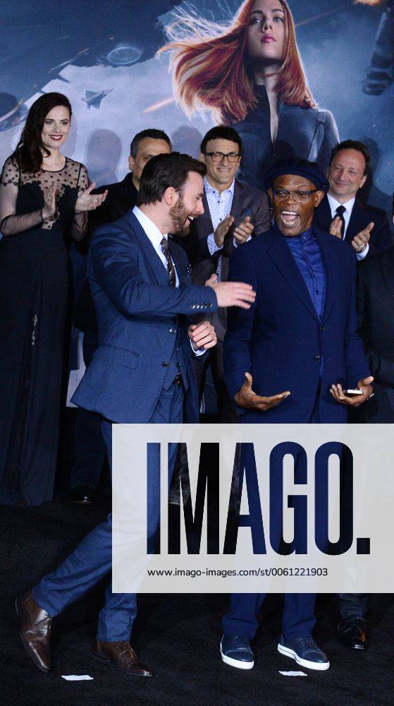 Cast members including Chris Evans and Samuel L. Jackson gather for a ...