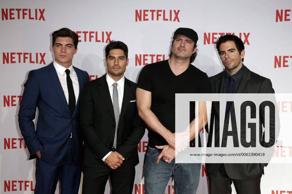Zane Holtz, D.J. Cotrona, Robert Rodriguez und Eli Roth bei der Netflix ...