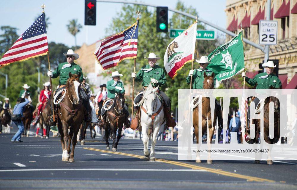 California, U.S. - The Tuolumne County sheriffs presenting the colors during the Oakdale Rodeo