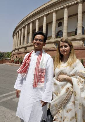 NEW DELHI, INDIA - JUNE 5: Congress MP from Kaliabor Gaurav Gogoi with his wife Elizabeth Colburn