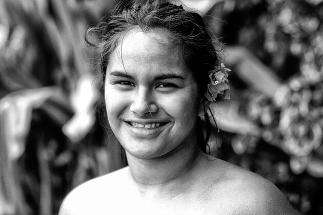 Colorful portrait of native woman Easter Island during Tapati Festival ...