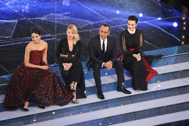 Feb. 10, 2015 - Sanremo, Italy - Rocio Munoz Morales, Emma, Carlo Conti ...