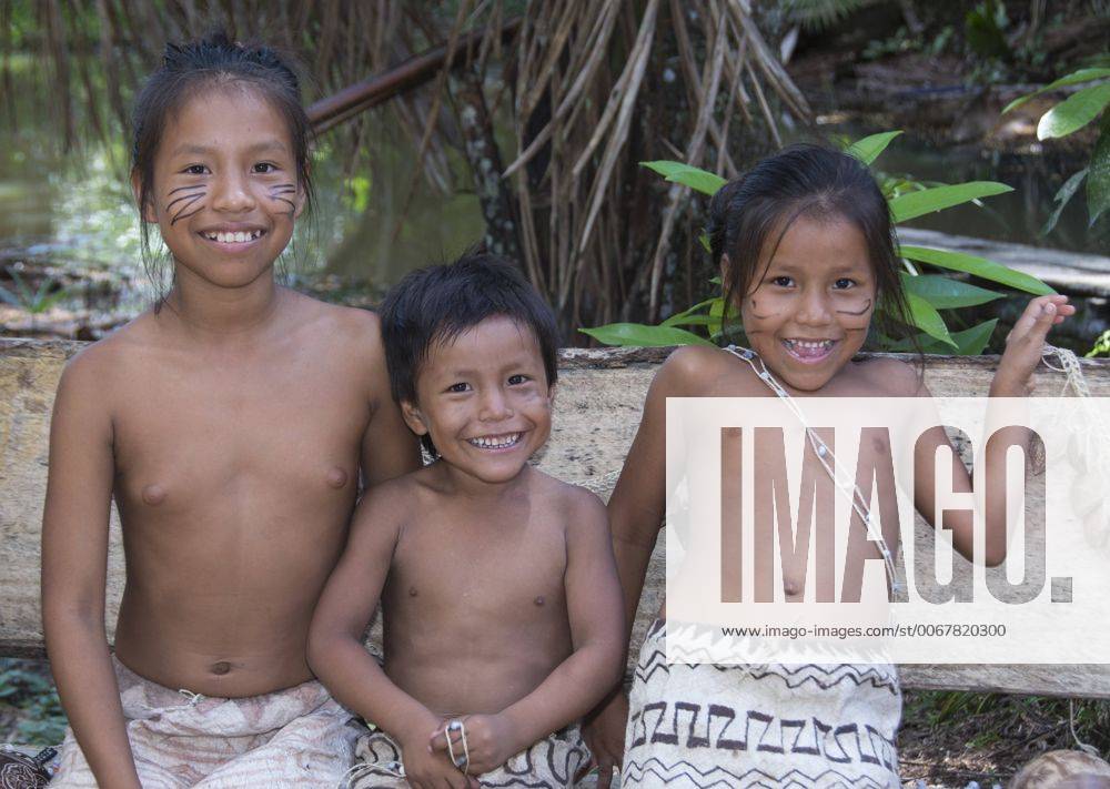 Indiginous Bora villagers at Kapitari village, near Manacamiri, Amazon ...