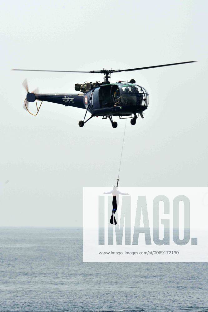 Photo taken on Feb. 6, 2016 shows a chopper of Indian Navy performing ...