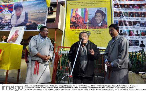 DHARAMSALA, INDIA - MARCH 6: Thupten Tashi, father of Dorjee Tsering, a 16-year-old Tibetan student