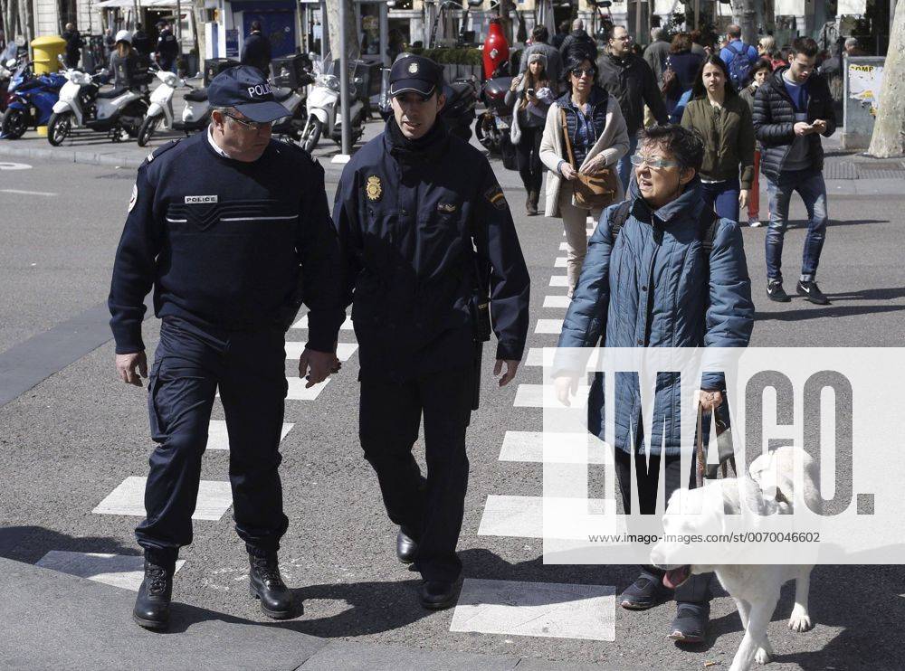 Spanish national police officers patrol the surroundings of the Puerta ...