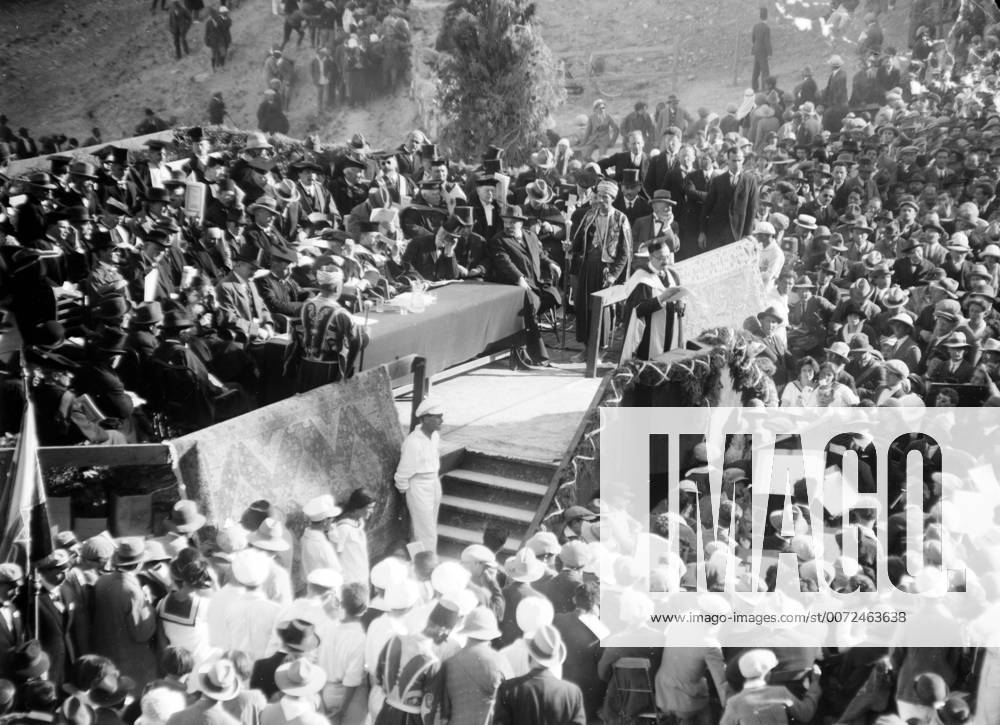 Chaim Weizmann, Zionist leader, speaking at the Hebrew University, Jerusalem, Palestine