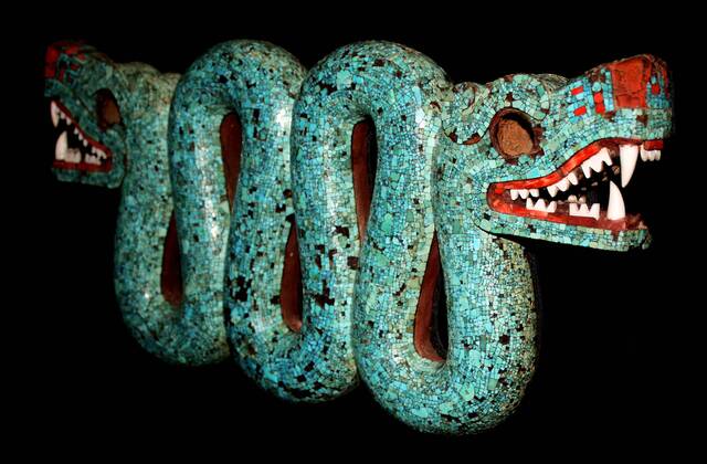 Aztec double headed serpent made from turquoise mosaic pieces and ...