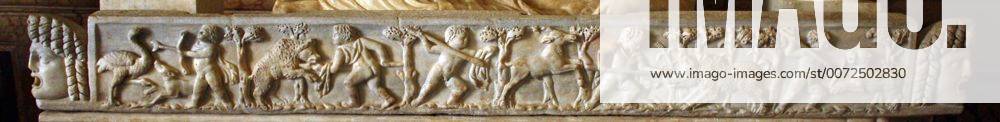 Roman Sarcophagus Featuring Scenes Of The Calydonian Boar Hunt Made