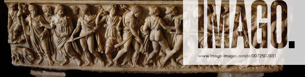 Roman Sarcophagus Featuring Scenes Of The Calydonian Boar Hunt Made