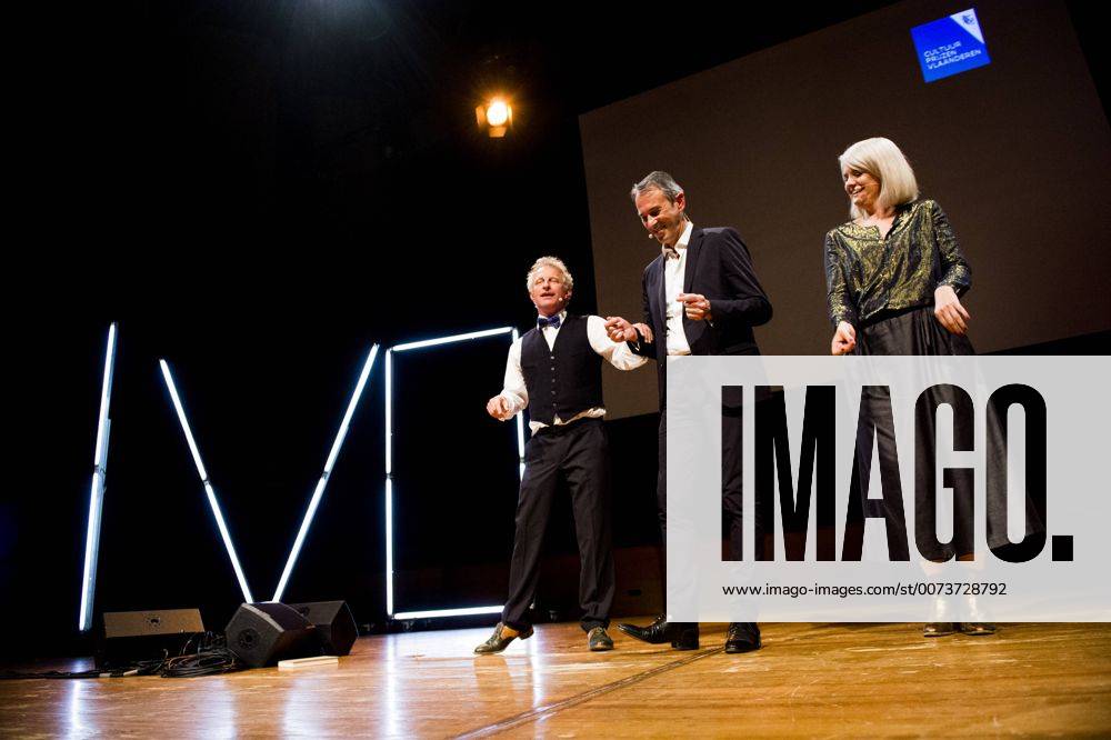 Warre Borgmans, Ivo Van Hove and Kirsten Lemaire pictured during the Cultuurforum 2020 (culture