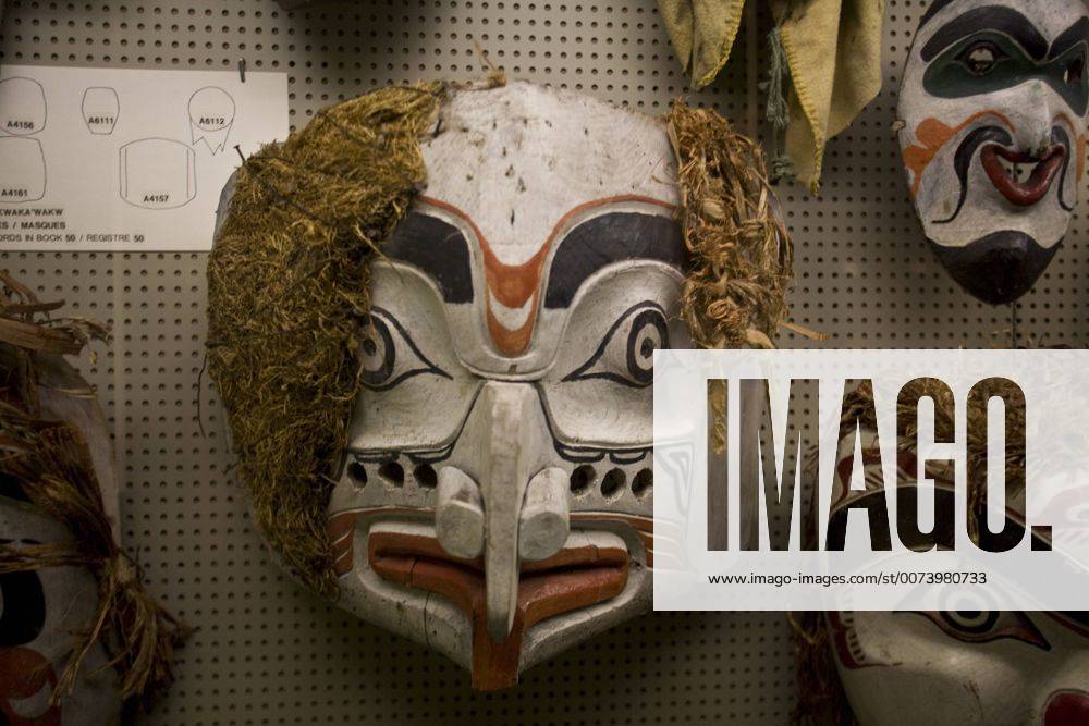 Canada, British Columbia, Vancouver. A traditional First Nation mask at ...