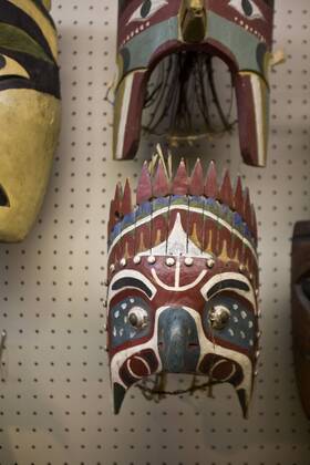 Canada, British Columbia, Vancouver. A traditional First Nation mask at ...