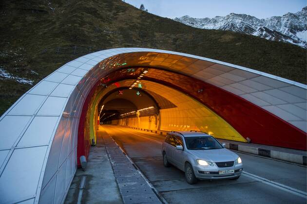NORTH OSSETIA, RUSSIA - OCTOBER 29, 2016: A view of the Roki Tunnel at ...