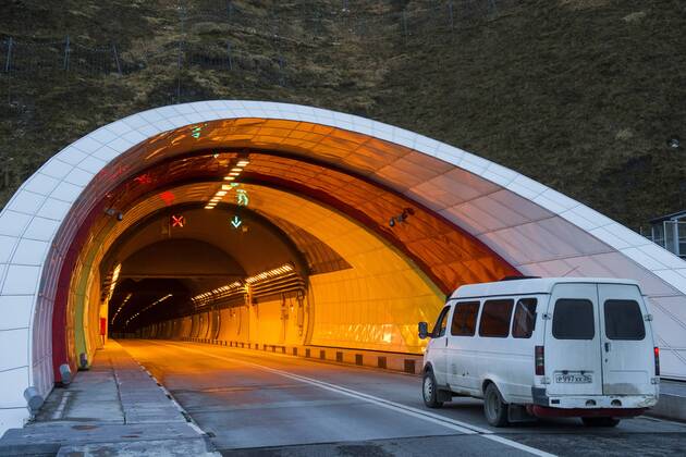 NORTH OSSETIA, RUSSIA - : A view of the Roki Tunnel at the 93rd km of ...