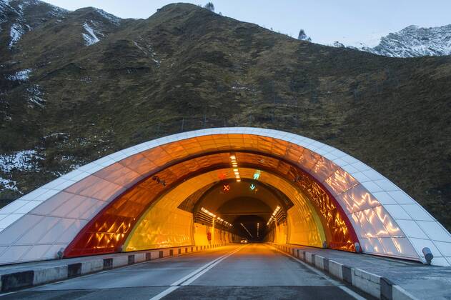 NORTH OSSETIA, RUSSIA - : A view of the Roki Tunnel at the 93rd km of ...