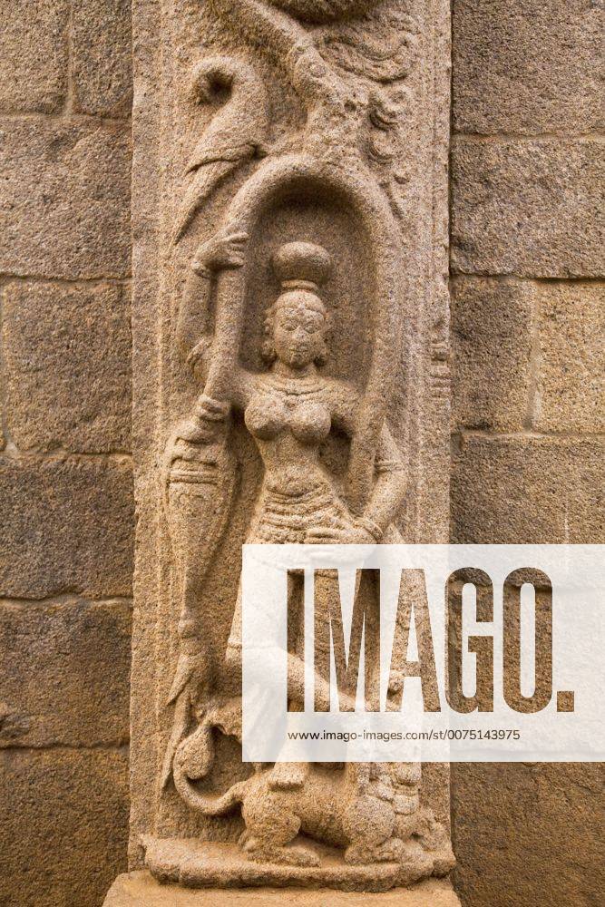 The stone figure of the goddess Ganga (Ganges) in the Five Rathas ...