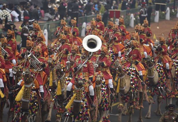 NEW DELHI, INDIA JANUARY 26: BSF Camel Band Contingent march during the 75th Republic Day Parade