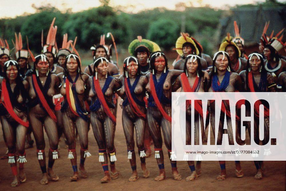 Jul 18, 2005; Amazon, BRAZIL; Kayapo women dancing during a festival ...