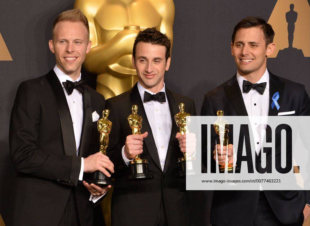 Composers Justin Paul, Justin Hurwitz and Benj Pasek, winners of the award for Music for City of