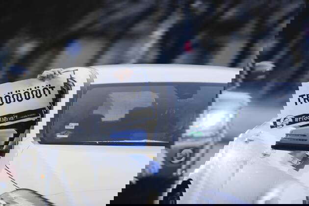 Berlin: Motorcade in Support of Imprisoned Journalist An activist holds ...