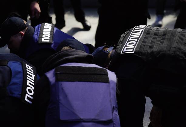 ODESSA, UKRAINE - : Ukrainian police officers seen at an event marking ...