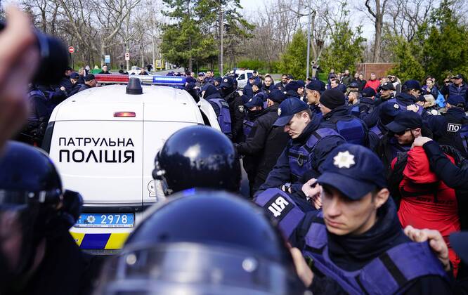 ODESSA, UKRAINE - : Ukrainian police officers seen at an event marking ...