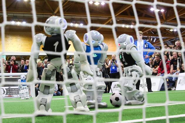 Finale RoboCup German Open 2017 HTWK Leipzig vs. B-Humans Bremen in der Messe in Magdeburg