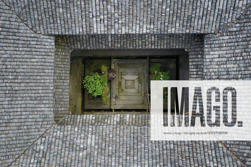 SONGYANG, Aerial photo taken on shows ancient dwellings of the Hakka ...