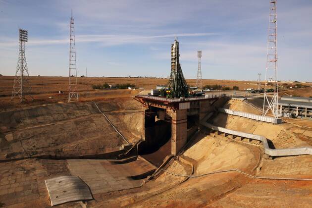 KAZAKHSTAN - : A Soyuz-FG rocket booster carrying the Soyuz MS-06 ...