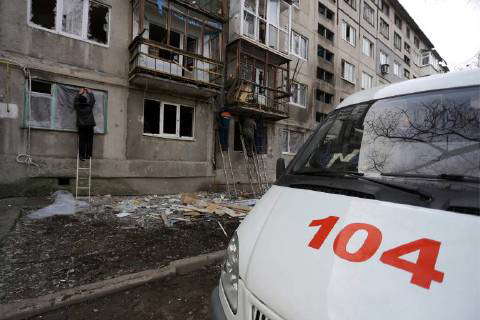 DONETSK REGION, UKRAINE - DECEMBER 21, 2017: Repairing a gas pipe ...