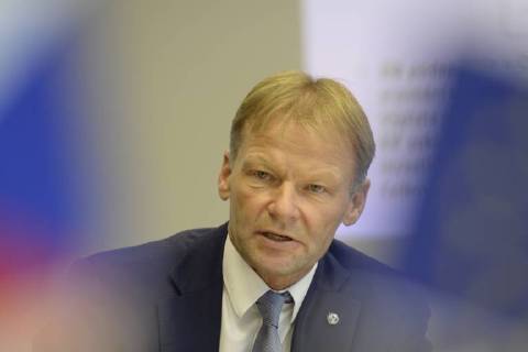 European Investment Bank Vice-President Vazil Hudak speaks during the ...