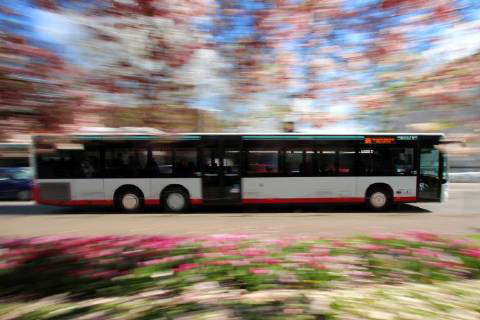 Low-floor bus of the VGO Verkehrsgesellschaft Oberhessen of the RMV ...