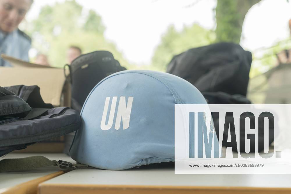 UN Blue Helmet Blue helmet with the United Nations logo for UN Blue Helmets