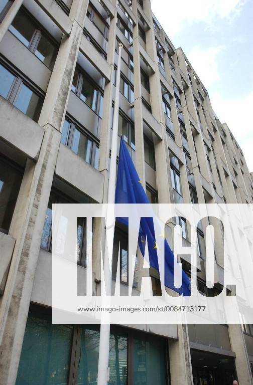 BRU101 - - BRUSSELS, BELGIUM : The European flag is down in front of ...