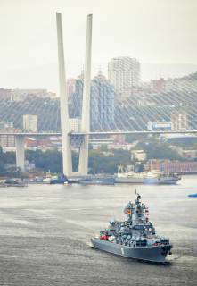 VLADIVOSTOK, RUSSIA - : The Varyag guided missile cruiser, the flagship of the Pacific Fleet