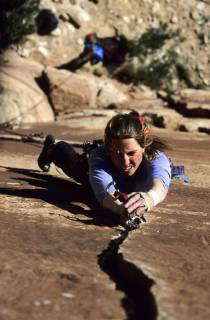 Jamie Blythe rock climbing on Way Rambo 5.12b Indian Creek Recreation ...