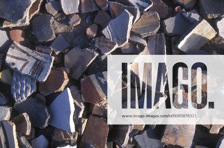 Artifacts at the ancient ruins of Hawikuh, an old Zuni village where ...