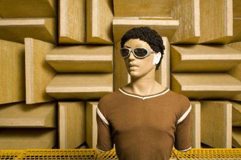 An audio testing dummy sits in a sound proof room at Consumer Reports ...