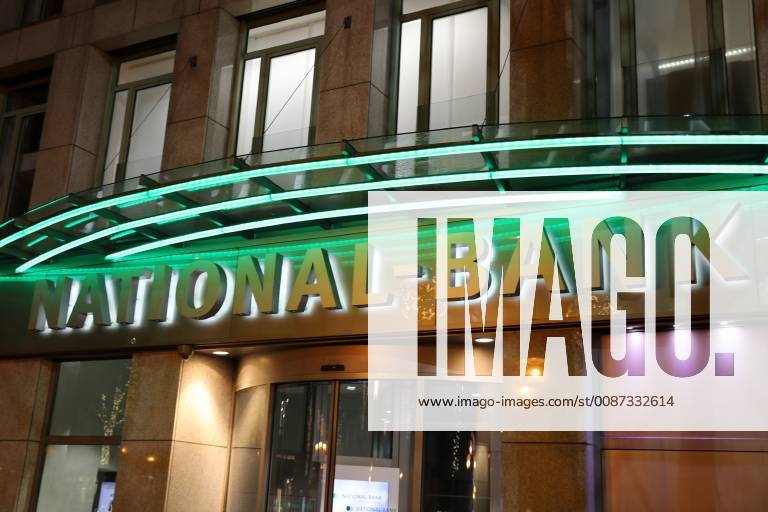 Outdoor advertising in front of a National Bank branch Theme picture ...