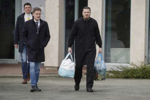 Lawyer Henri Laquay and Jean-Louis Denis pictured during the release of ...