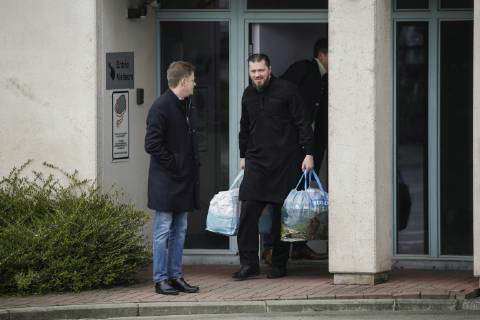 Lawyer Henri Laquay and Jean-Louis Denis pictured during the release of ...
