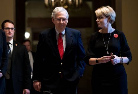 Senate Majority Leader Mitch McConnell, R-KY, joined by fellow leadership, speaks on the Republican