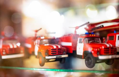 UFA, RUSSIA - : Items from the collection of scale models of fire ...