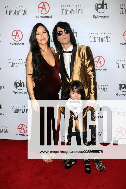 Criss Angel with his pregnant wife Shaunyl Benson and his son Johnny Christopher arriving to the