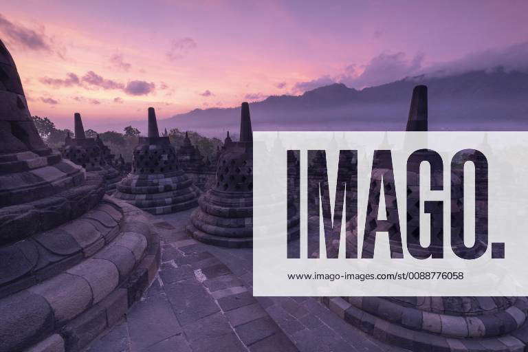 Temple complex Borobudur at sunrise Stupas Borobudur Yogyakarta Java ...