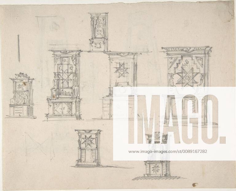 Design studies for monuments, 19th century, Graphite., sheet: 7 3 8 x 9 ...